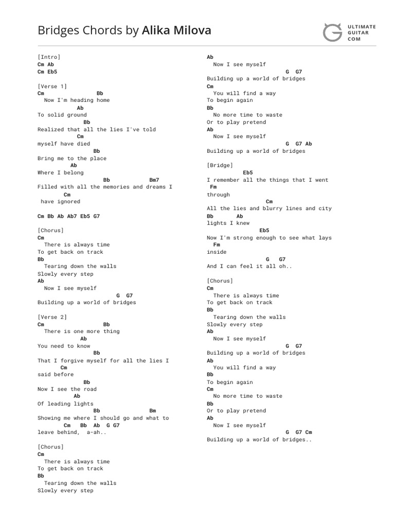 Bridges Chords by Alika Milovatabs at Ultimate Guitar Archive | PDF