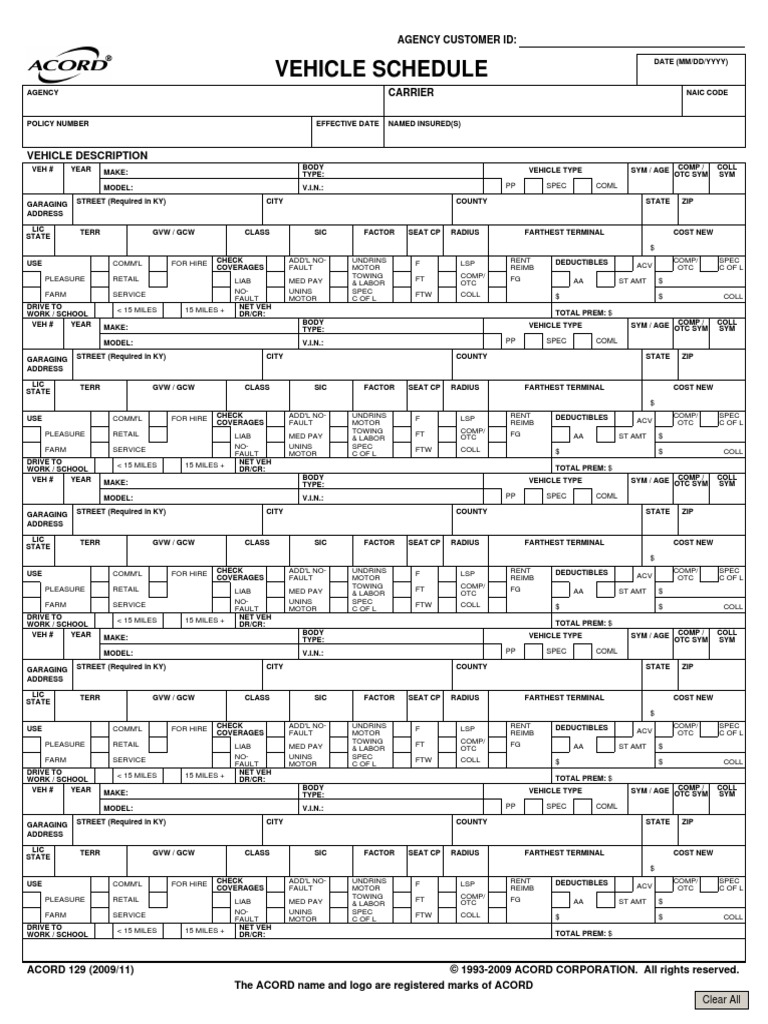 Acord129 Vehicle Schedule | PDF