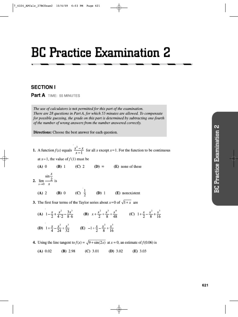 AP Calculus BC Practice Examination 2 | PDF