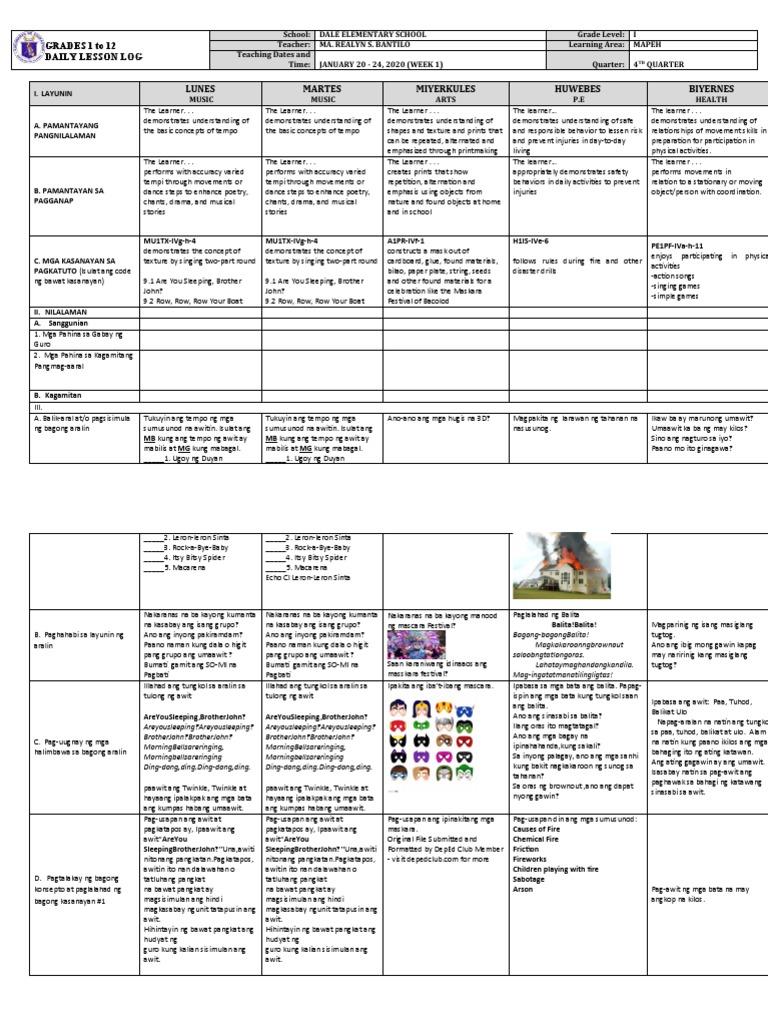 DLL - Mapeh 1 - Q4 - W1 | PDF