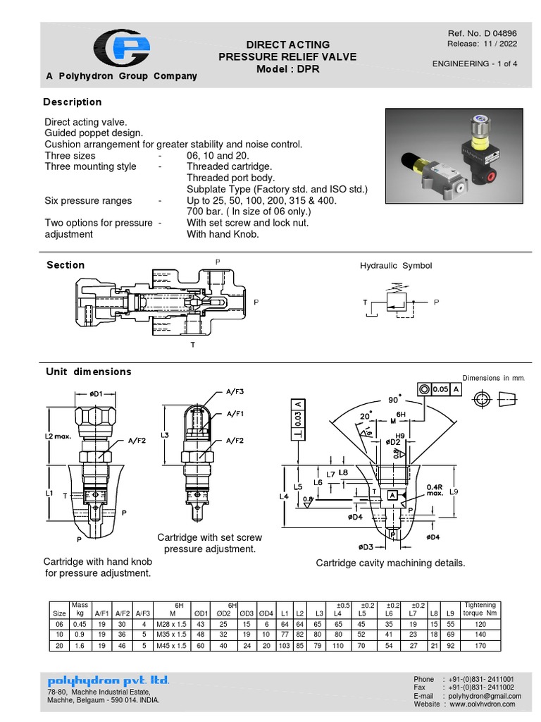 Direct Acting Pressure Relief Valve Model: DPR Description: A ...