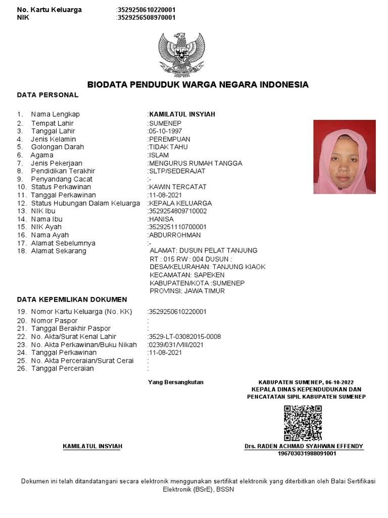 Biodata Kamilatul Insiyah | PDF