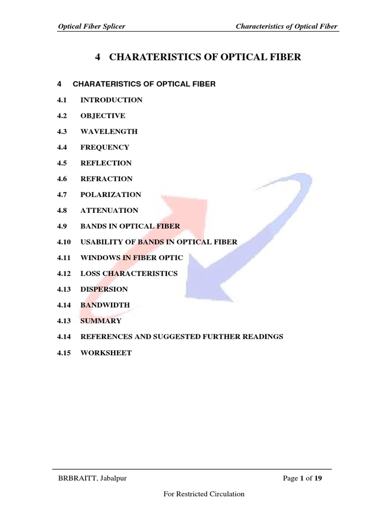 Characteristics of Fiber Optic Cable | PDF | Dispersion (Optics) | Optical Fiber