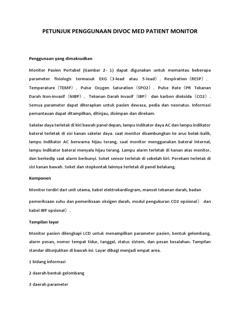 Panduan Penggunaan Monitor Pasien DIVOC MED | PDF | Teknologi & Rekayasa
