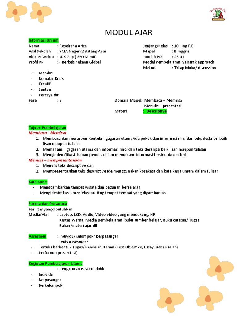 MODUL AJAR TEXT Descriptive | PDF