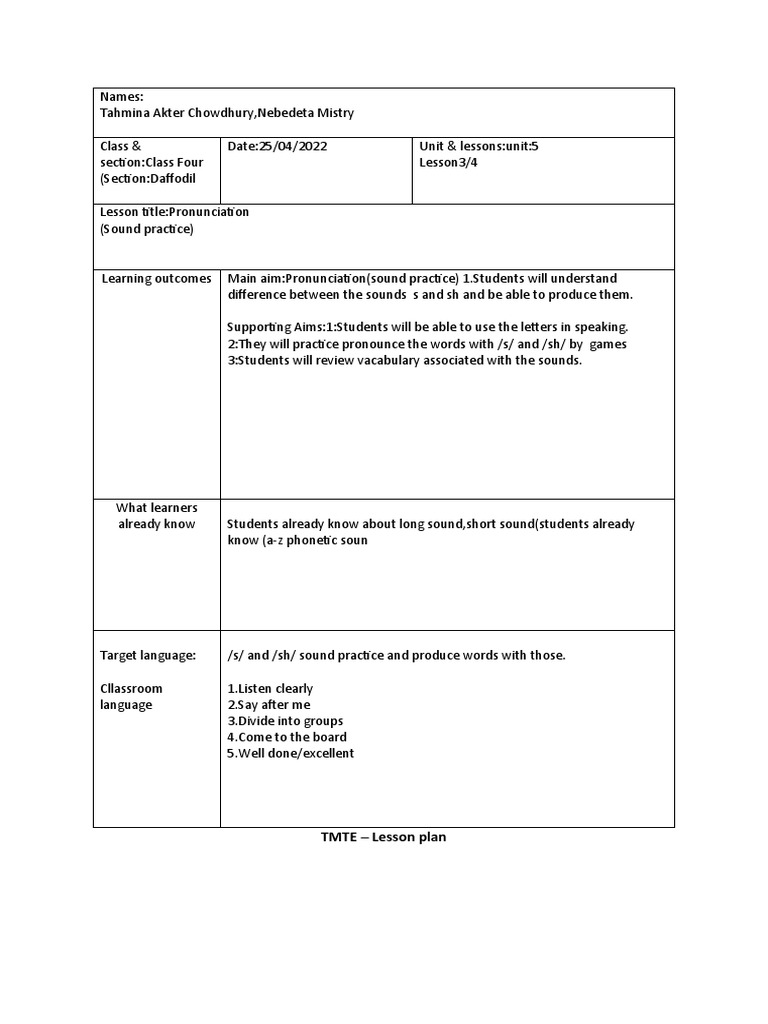 TMTE - Lesson Plan Template | PDF