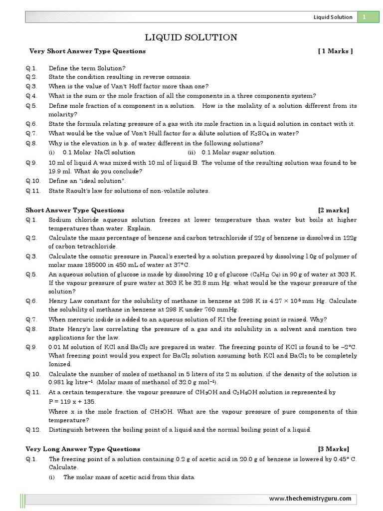 2 Liquid Solution Assignment | PDF | Cooking, Food & Wine | Science & Mathematics