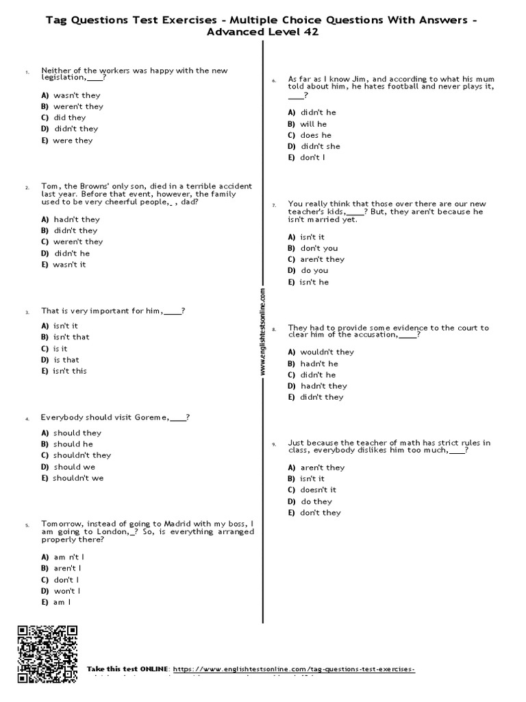 Tag Questions | PDF | Multiple Choice