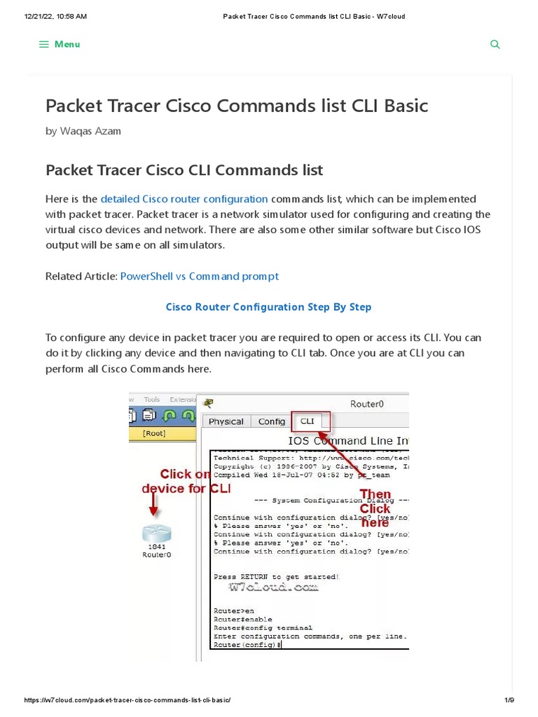 Packet Tracer Cisco Commands list CLI Basic - W7cloud | PDF | Router (Computing) | Command Line ...