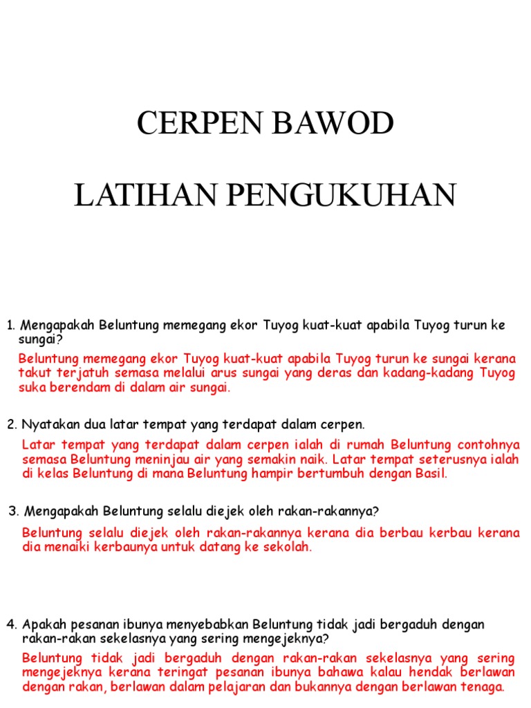 CERPEN BAWOD Latihan Pengukuhan Slide | PDF