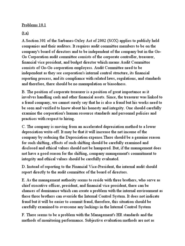 Problems 10 | PDF | Internal Control | Audit