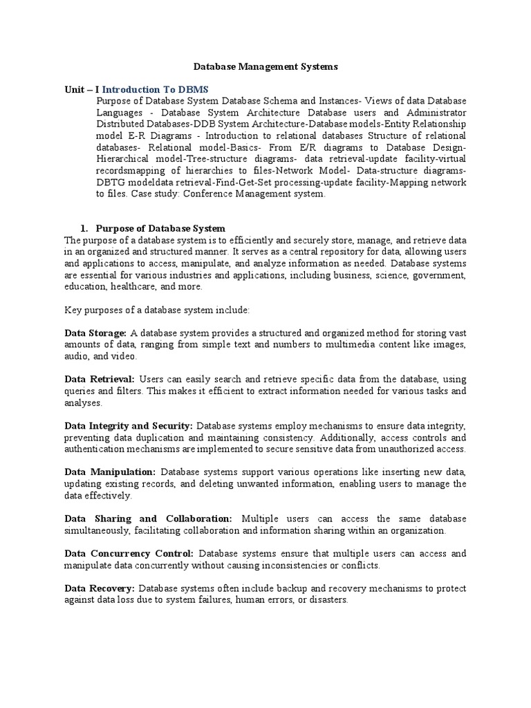 Unit 1 Notes Pdf Databases Relational Database