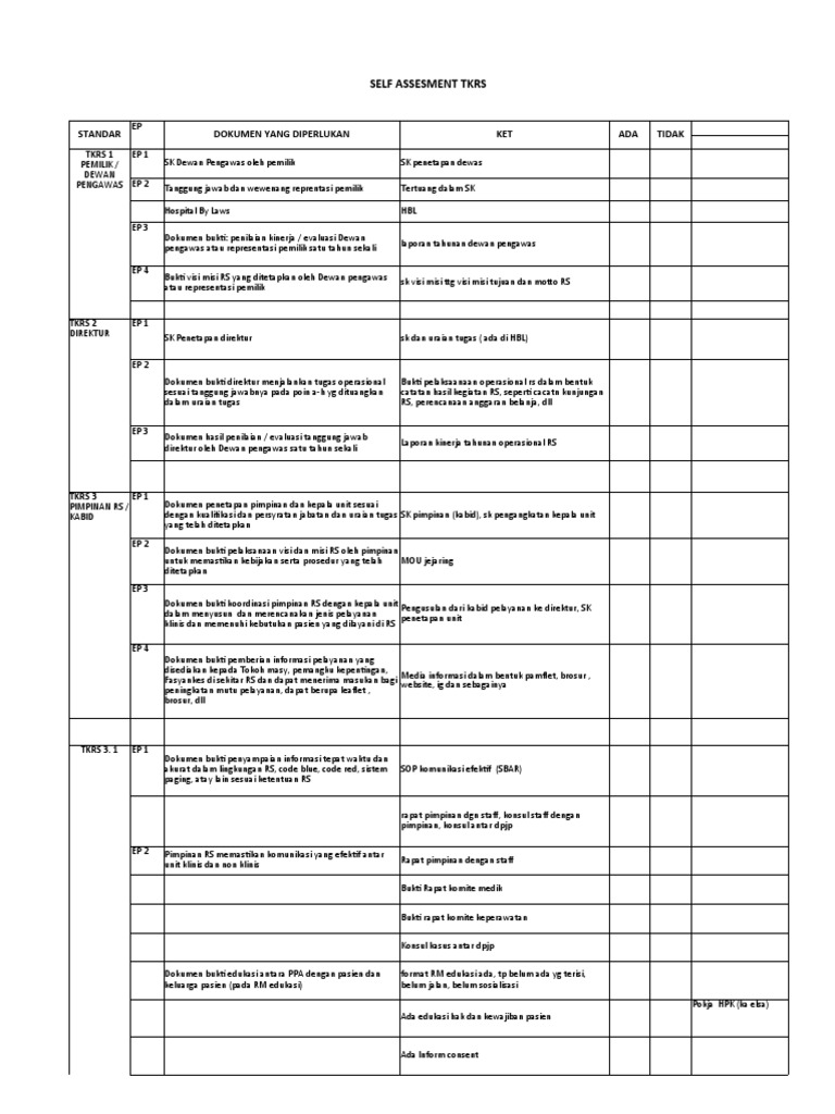 Self Assesment Pokja Tkrs Fix | PDF