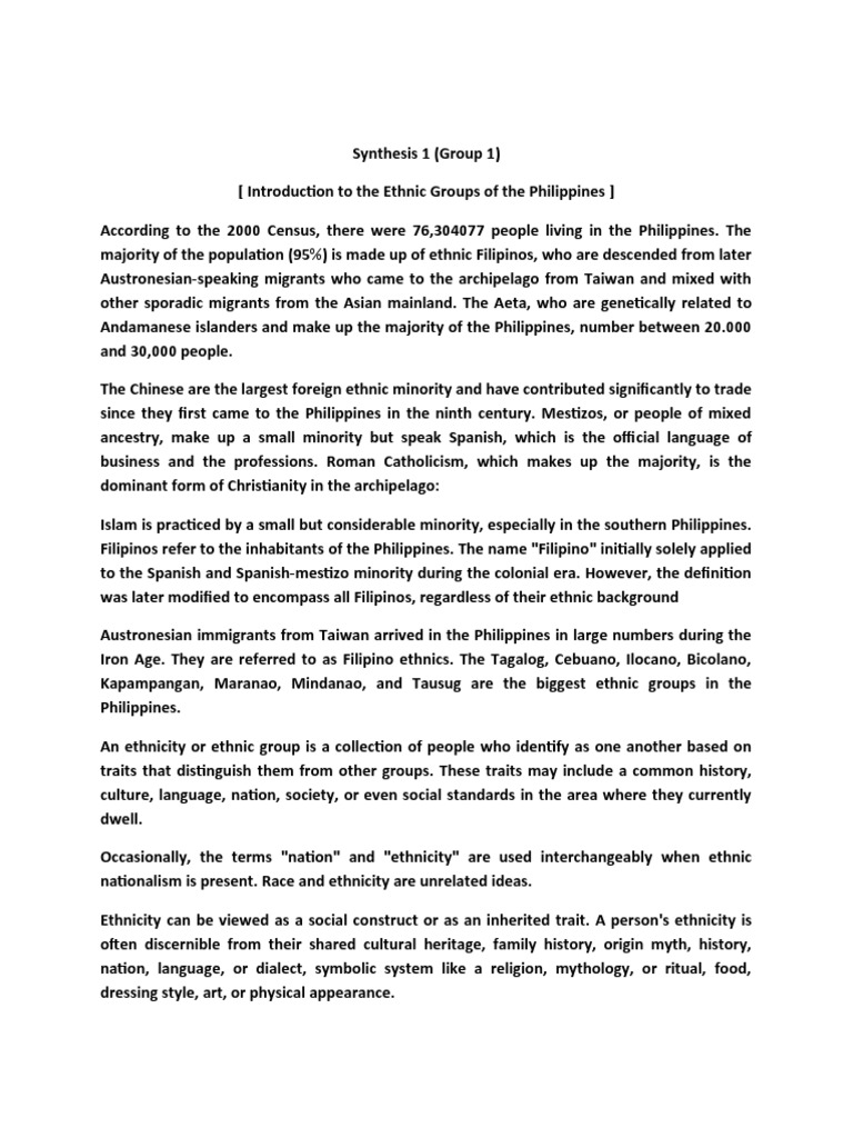 Synthesis in Philippine Indigenous Communities. GEE 1 | PDF | Philippines | Ethnicity