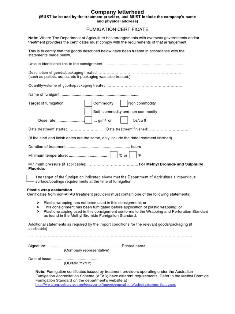 11.fumigation Certificate Example | PDF | Materials