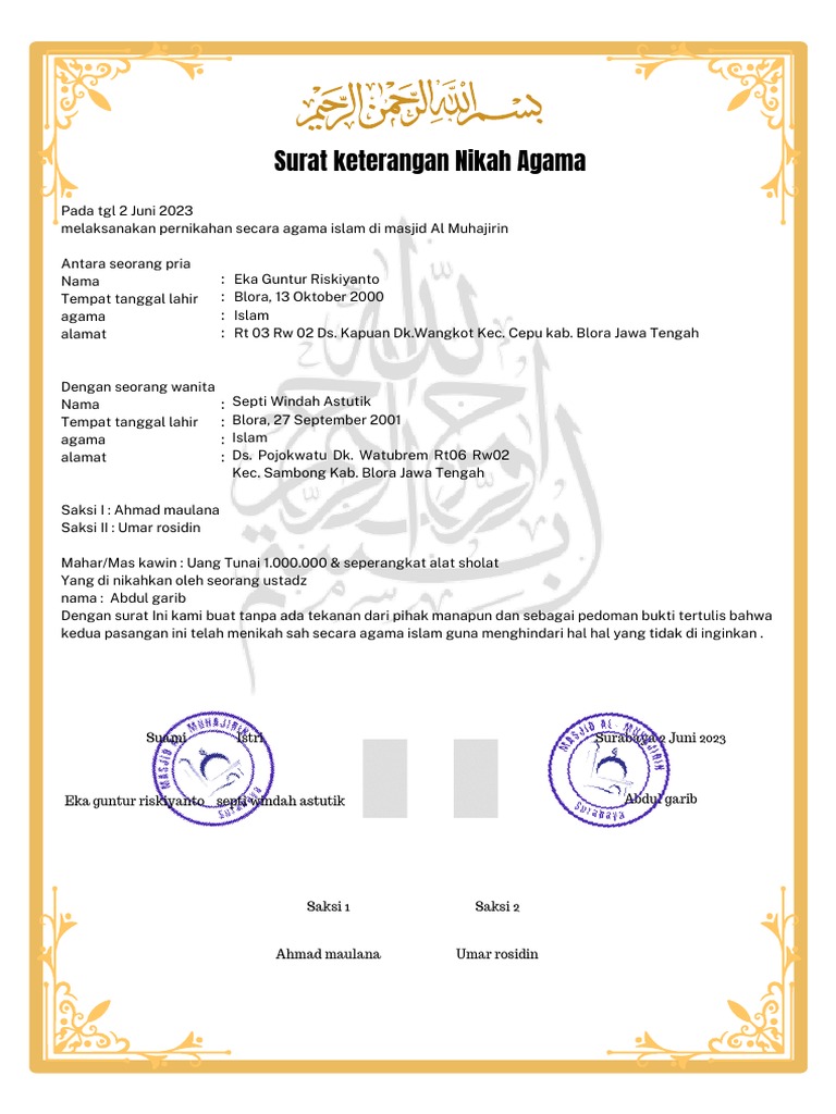 Surat Keterangan Nikah | PDF
