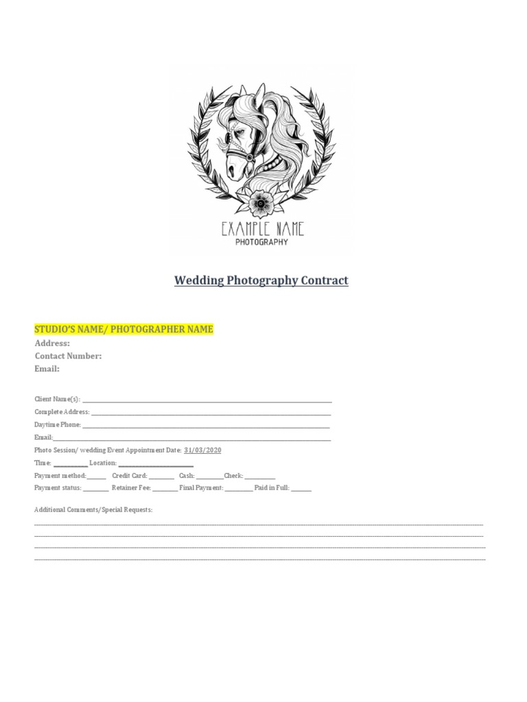 Wedding Photography Contract | PDF | Wedding Photography | Legal Liability