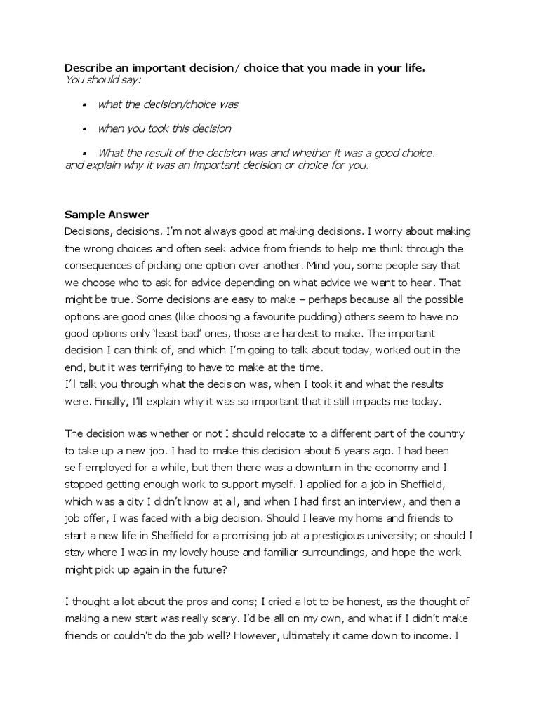 Describe An Important Decision | PDF