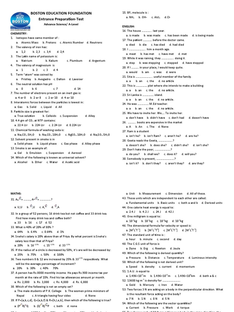 Science Entrance Exam Preparation | PDF | Science & Mathematics