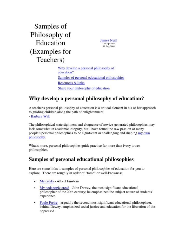Educational Philosophy Samples for Teachers | PDF | Philosophy Of ...