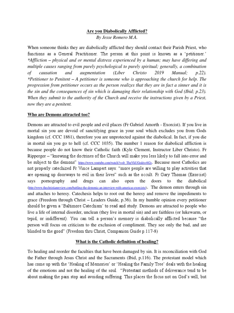 Diabolical Affliction and Catholic Healing | PDF