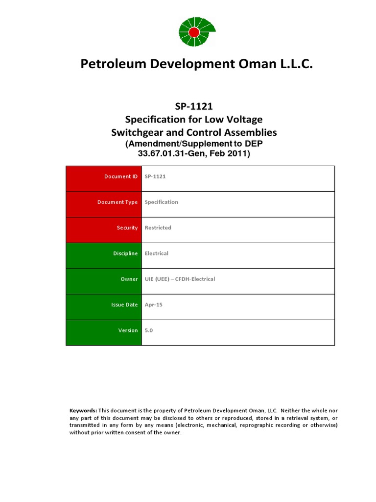 SP-1121 - Specification For Low Voltage Switchgear and Control ...