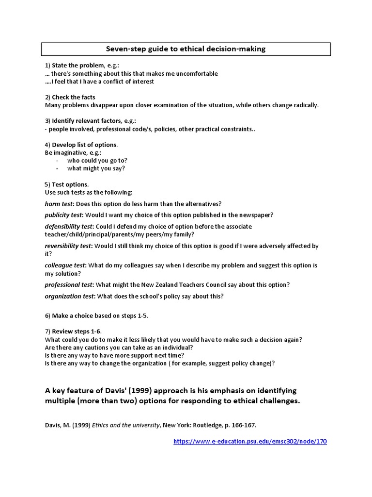 Seven-Step Ethical Decision-Making Guide | PDF | Wellness