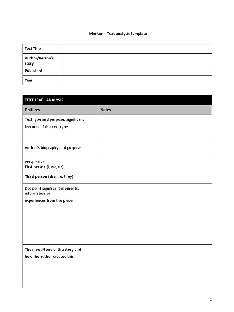 Text - Analysis - Template - Mentor Texts | PDF