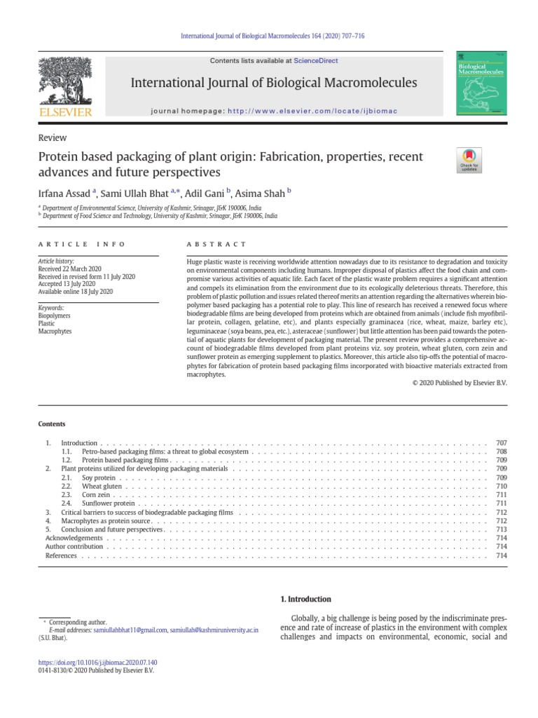 Protein Based Packaging of Plant Origin - Fabrication, Properties ...