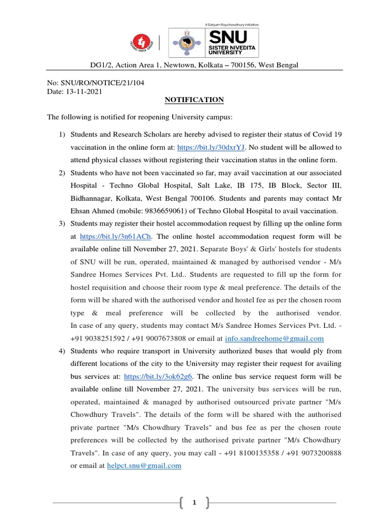 Notification Snu Reopening 13 11 2021 | PDF