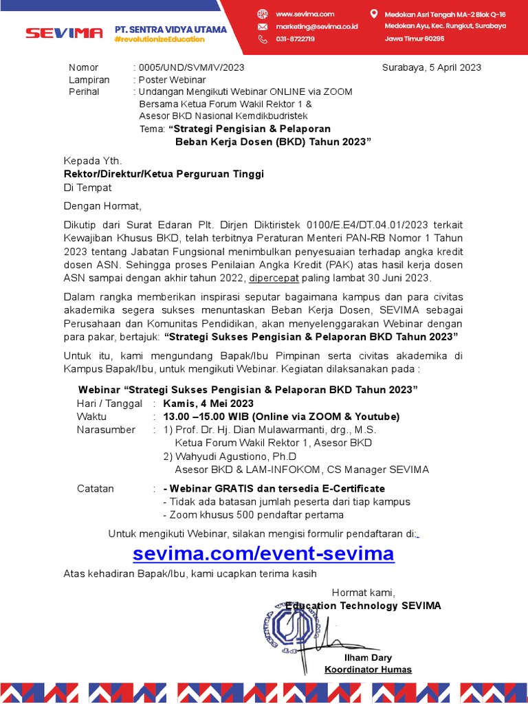Undangan Webinar SEVIMA - Strategi BKD 2023 | PDF
