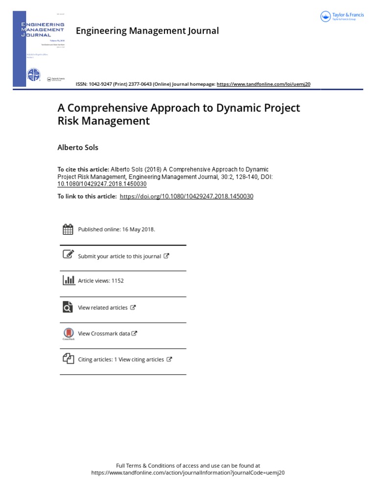 A Comprehensive Approach To Dynamic Project Risk Management | PDF