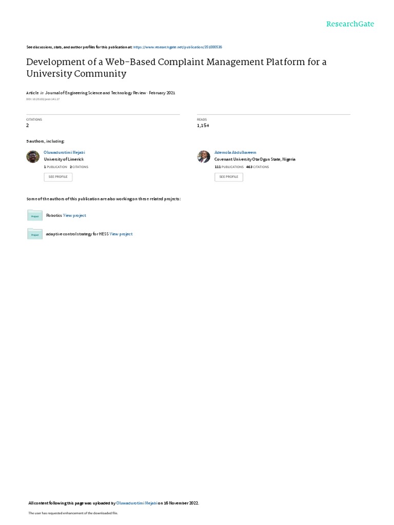 University Web-Based Complaint System | PDF | Login | Databases