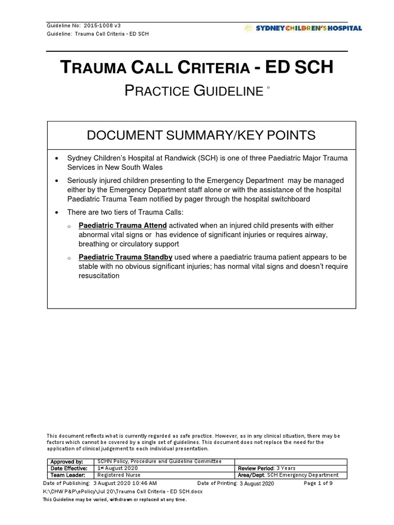 SCH Trauma Activation | PDF | Emergency Department | Injury