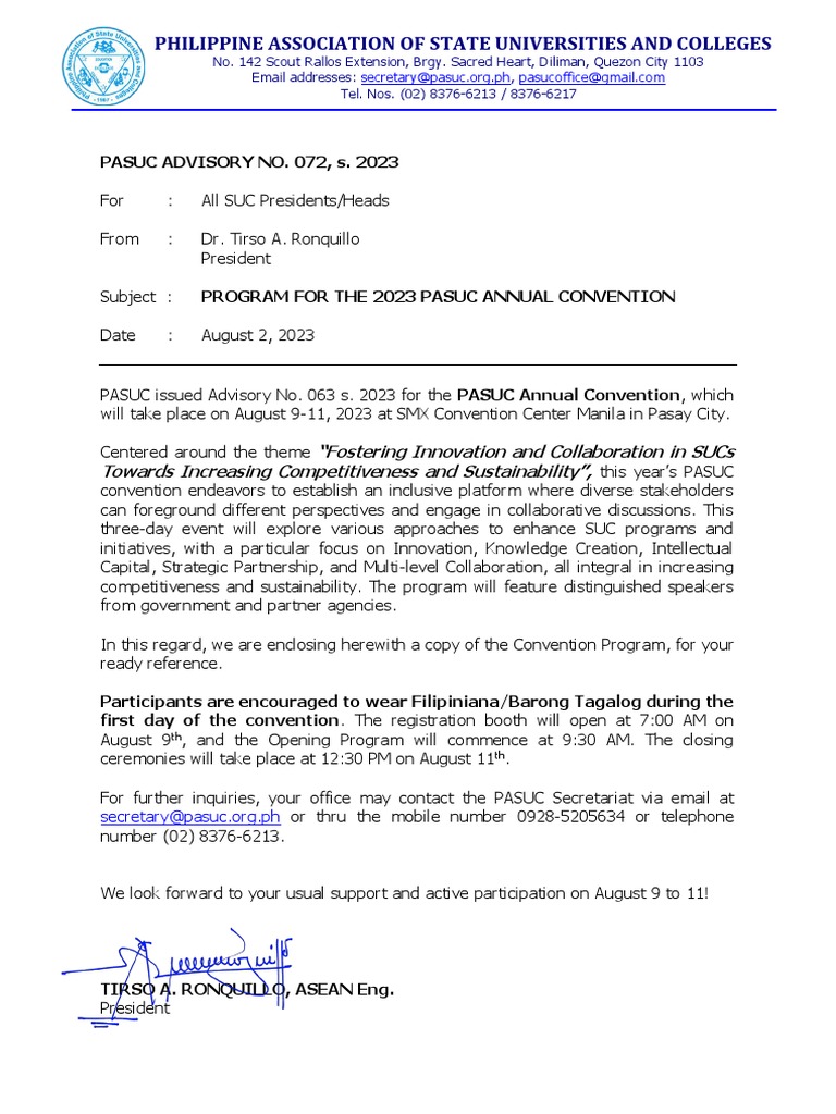 2023 PASUC Annual Convention Program | PDF | Philippines