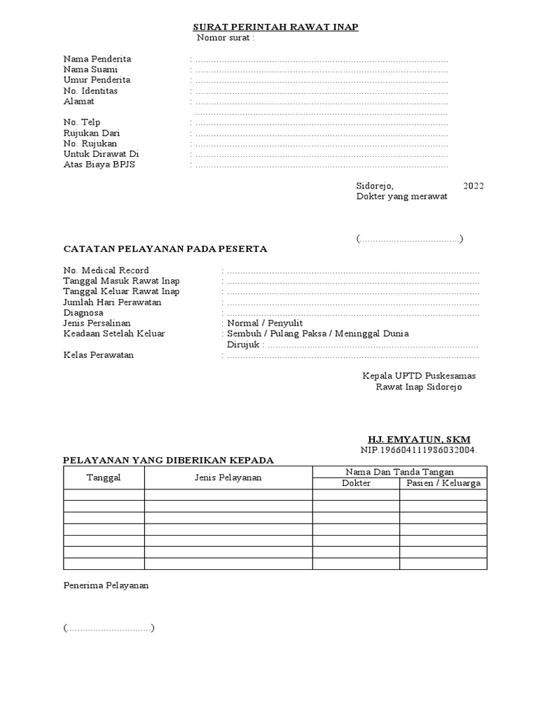 Surat Perintah Rawat Inap Ritp | PDF