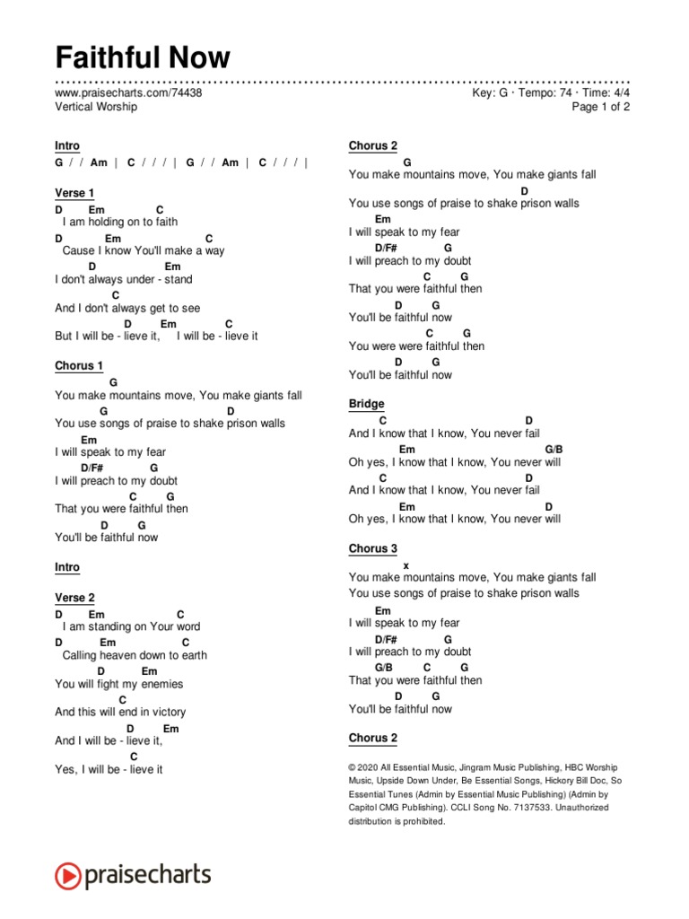 Faithful Now (Vertical Wor...) Chord Chart - G - 2 Column Layout-2 | PDF