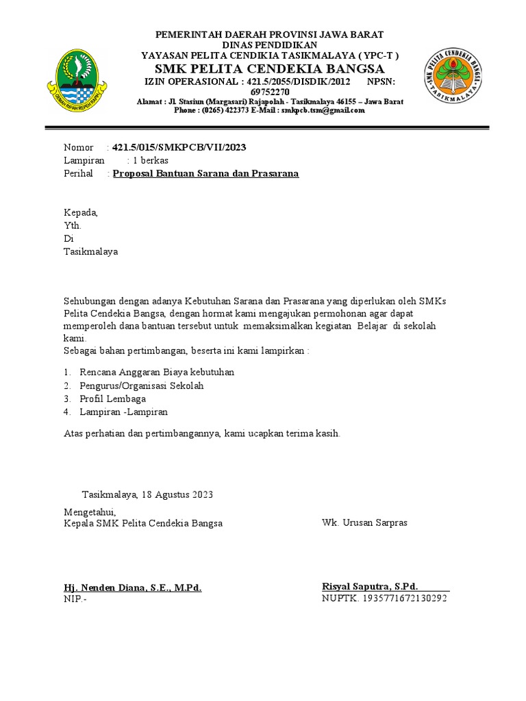Proposal Pengajuan Sarpras | PDF