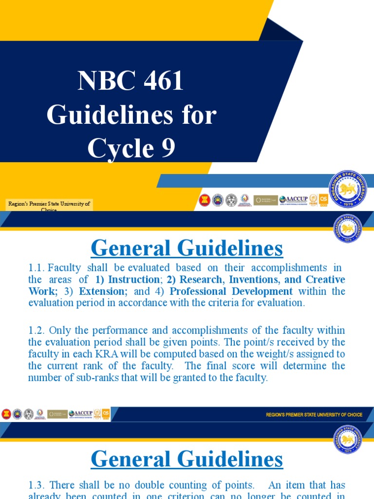 NBC 461 Guidelines for Cycle 9 Evaluation | PDF