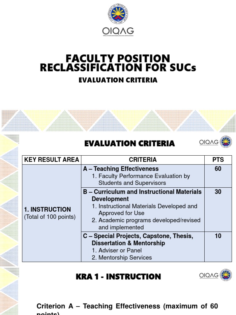 KRA Evaluation Criteria for Faculty Reclassification | PDF