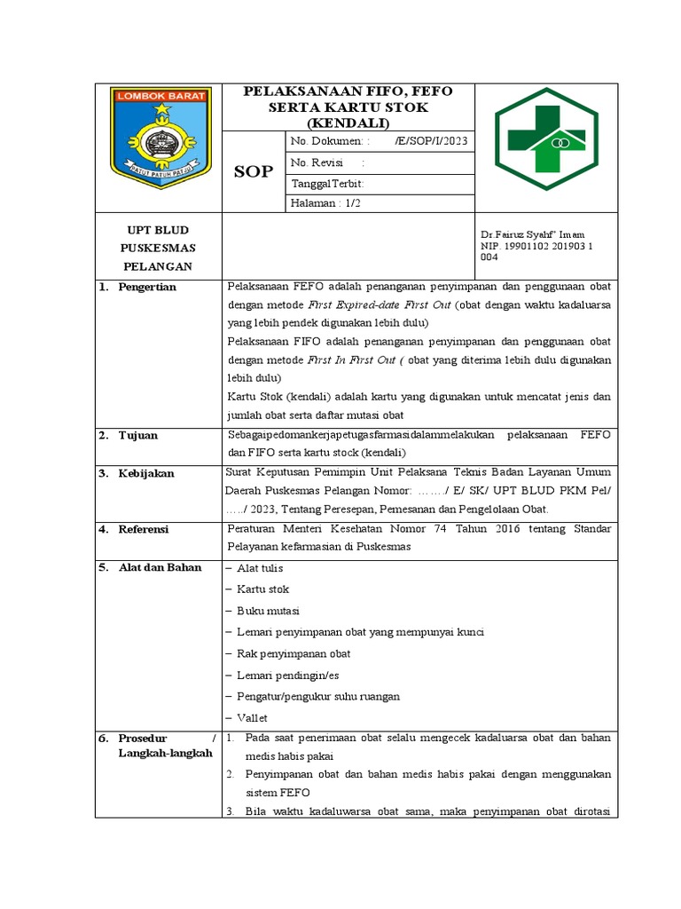 Sop Pelaksanaan Fifo, Fefo Serta Kartu Stok (Kendali) | PDF