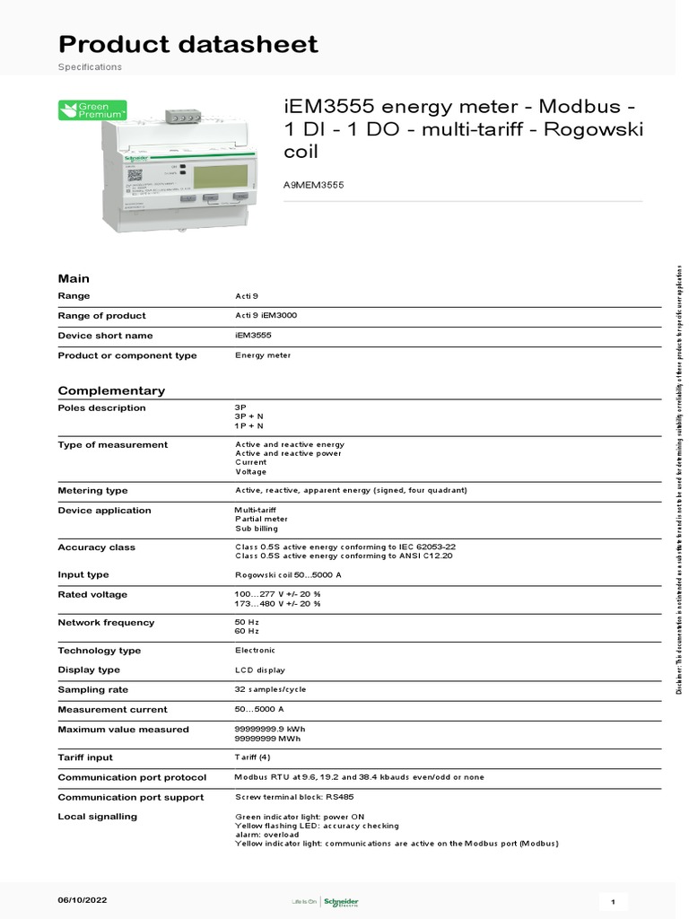 iEM3555 Energy Meter Specifications | PDF