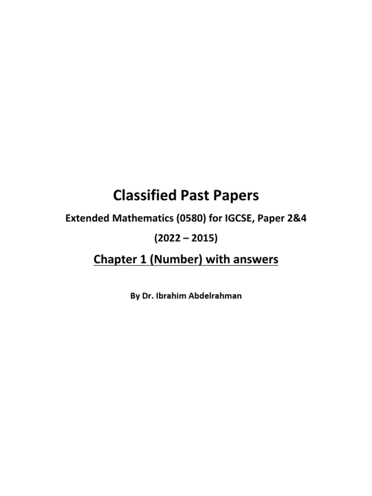 Classified Past Papers Extended IGCSE Mathematics Chapter One (Number ...