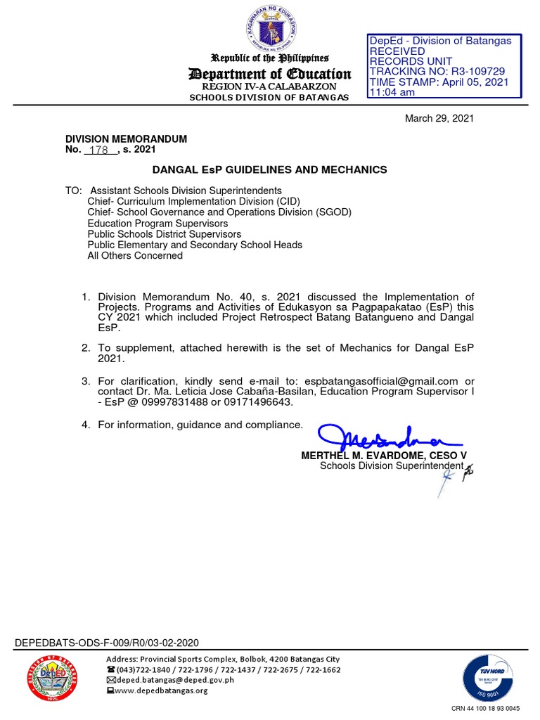 Division-Memorandum s2021 178 | PDF