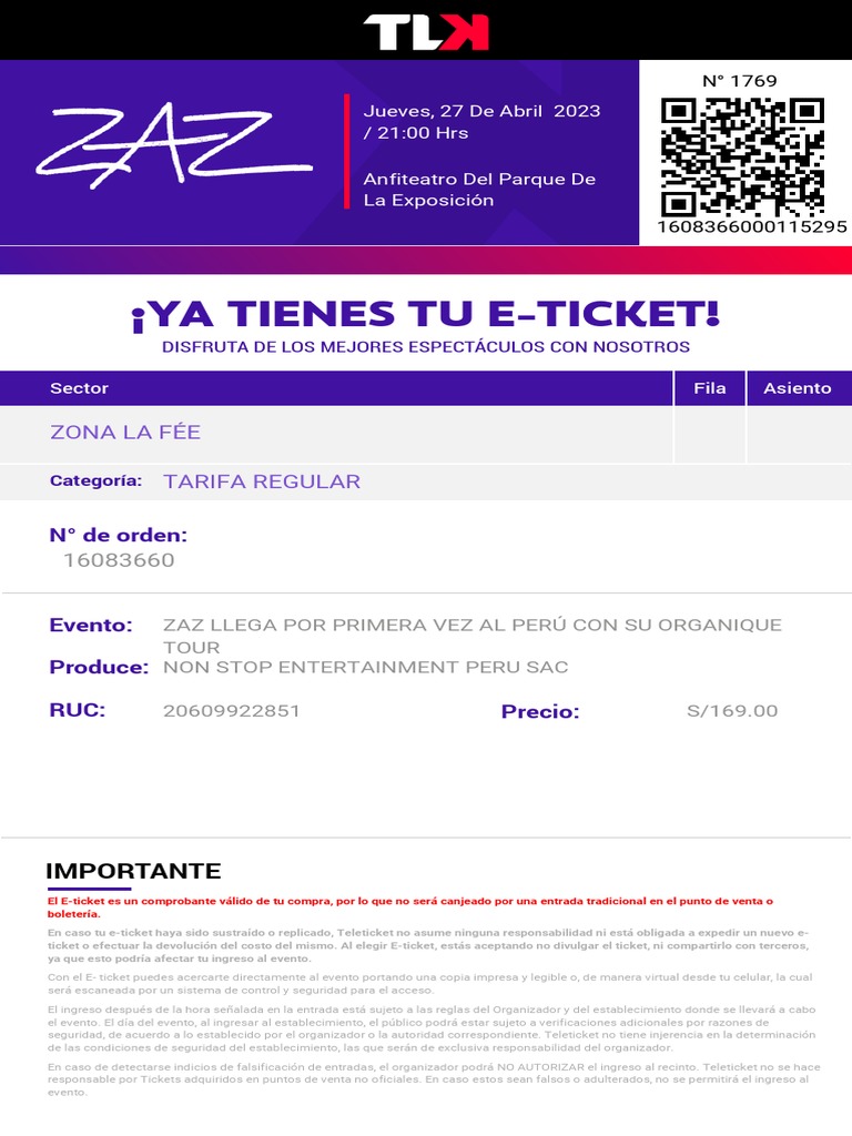 eTICKET ZAZ | PDF
