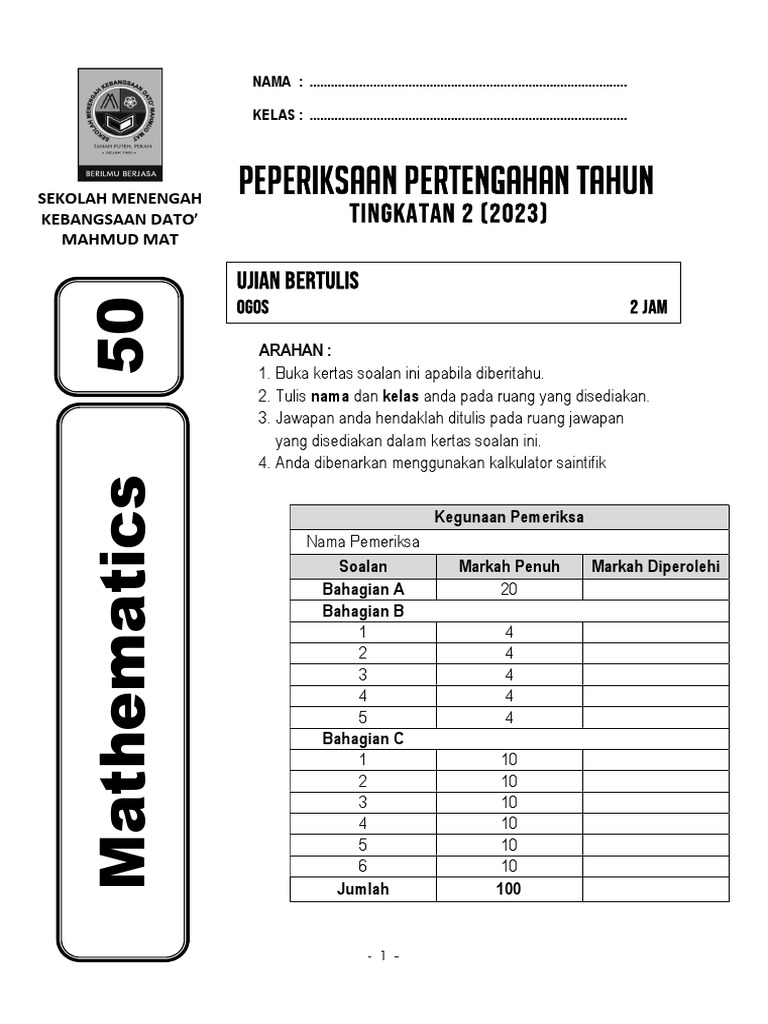 PEPERIKSAAN Pertengahan TAHUN: Tingkatan 2 (2023) | PDF