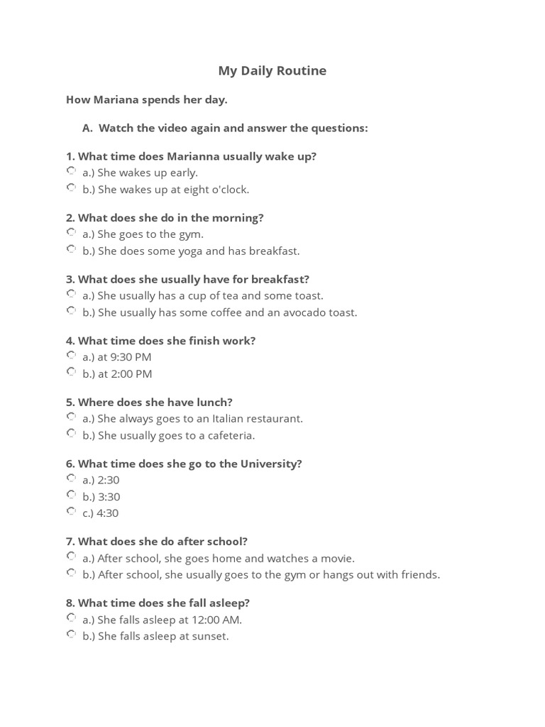 My Daily Routine B1-B2 | PDF