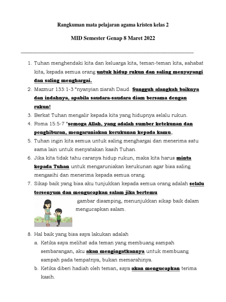 RANGKUMAN MATA PELAJARAN AGAMA KRISTEN KELAS 2 (MID) Maret 2022 | PDF