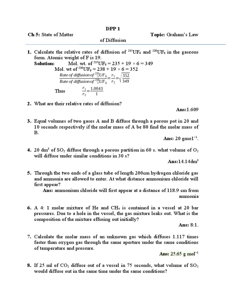 DPP 1 State of Matter | PDF | Gases | Diffusion