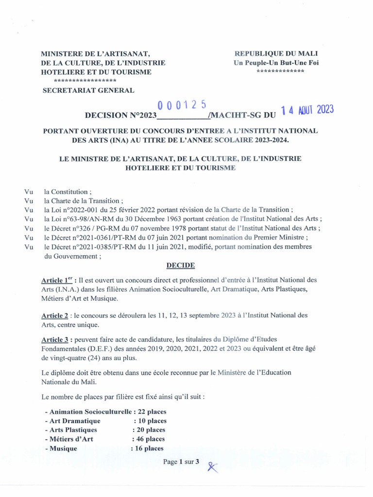 Décision Concours INA 2023 | PDF